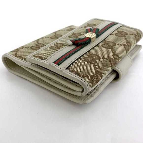 Gucci | Bags | Gucci Double Wallet Beige White Sherry 256997 Canvas ...